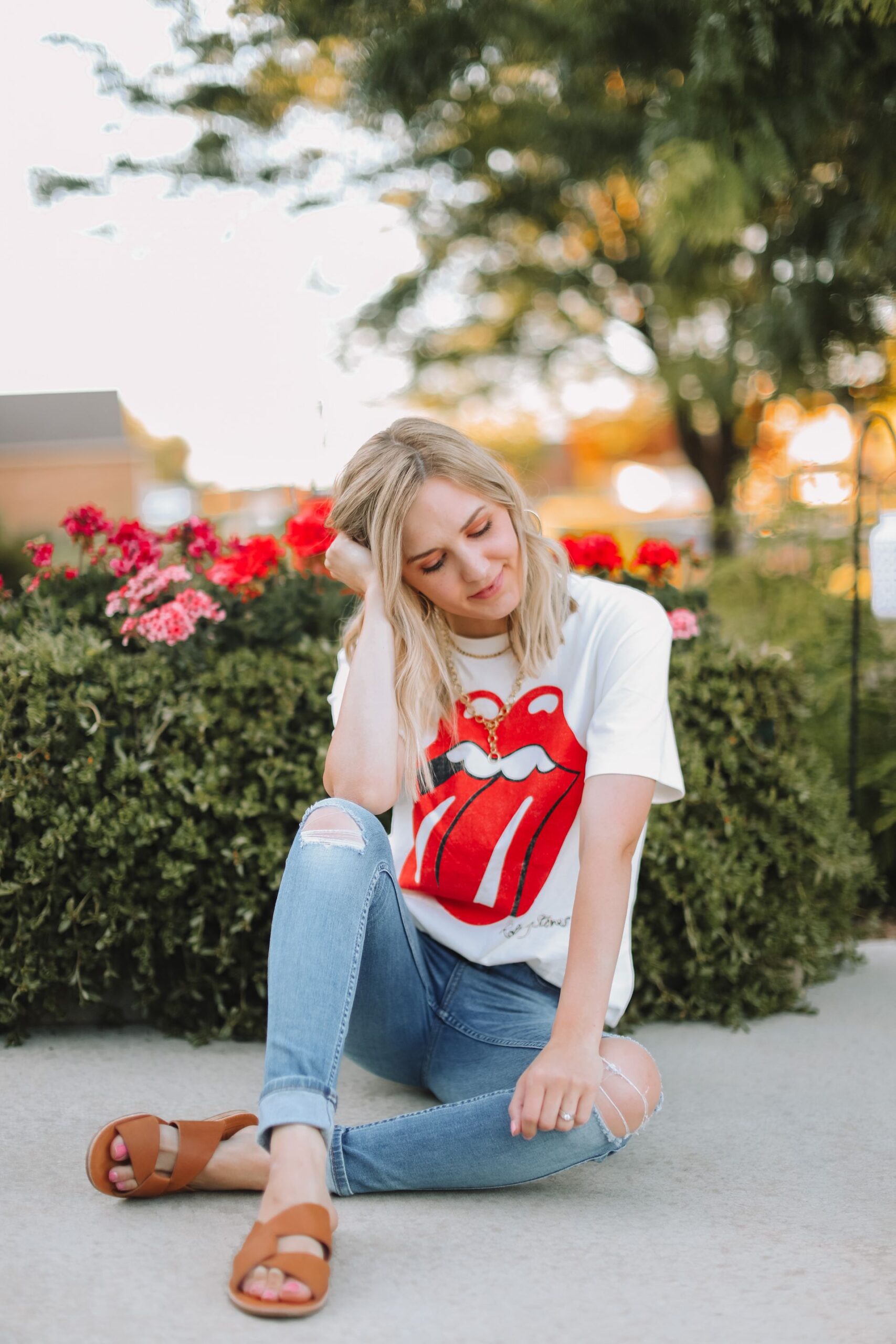 ways to style band tees - Stripes in Bloom