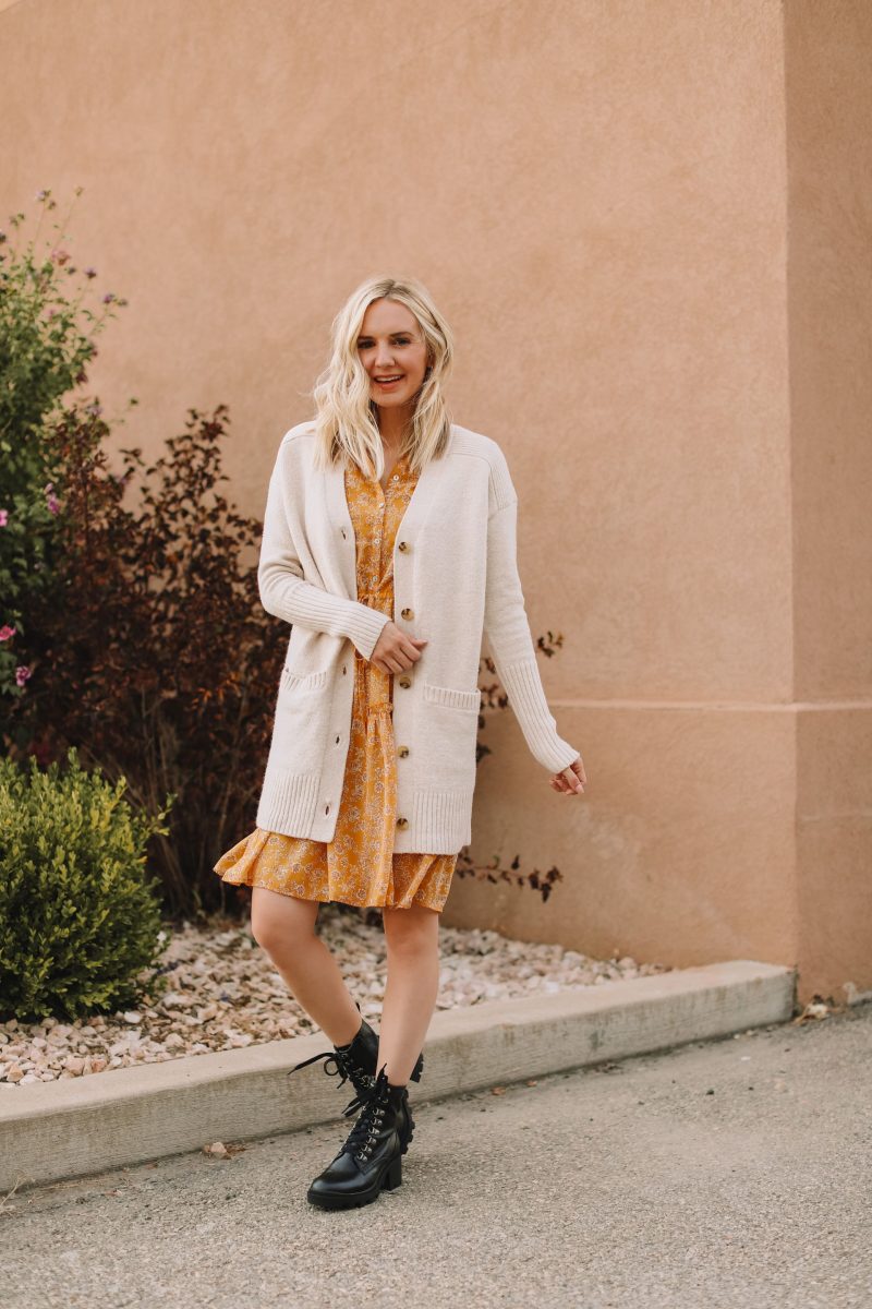 4 ways to style a dress with boots for fall - Stripes in Bloom